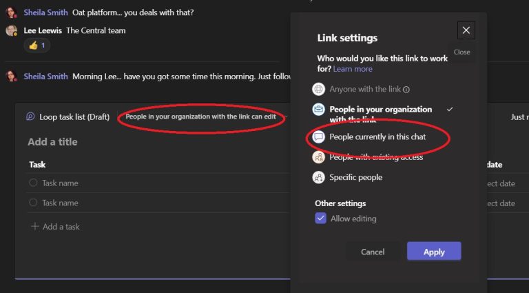 Microsoft Loop in Teams Chat – LCC Teaching Hub
