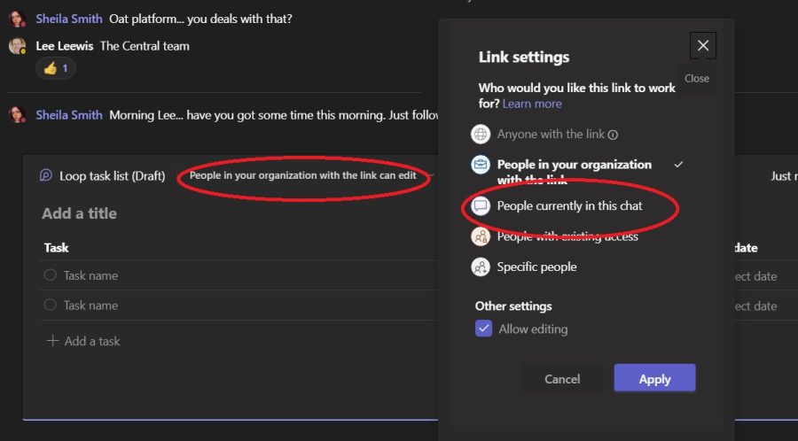 Microsoft Loop in Teams Chat – LCC Teaching Hub